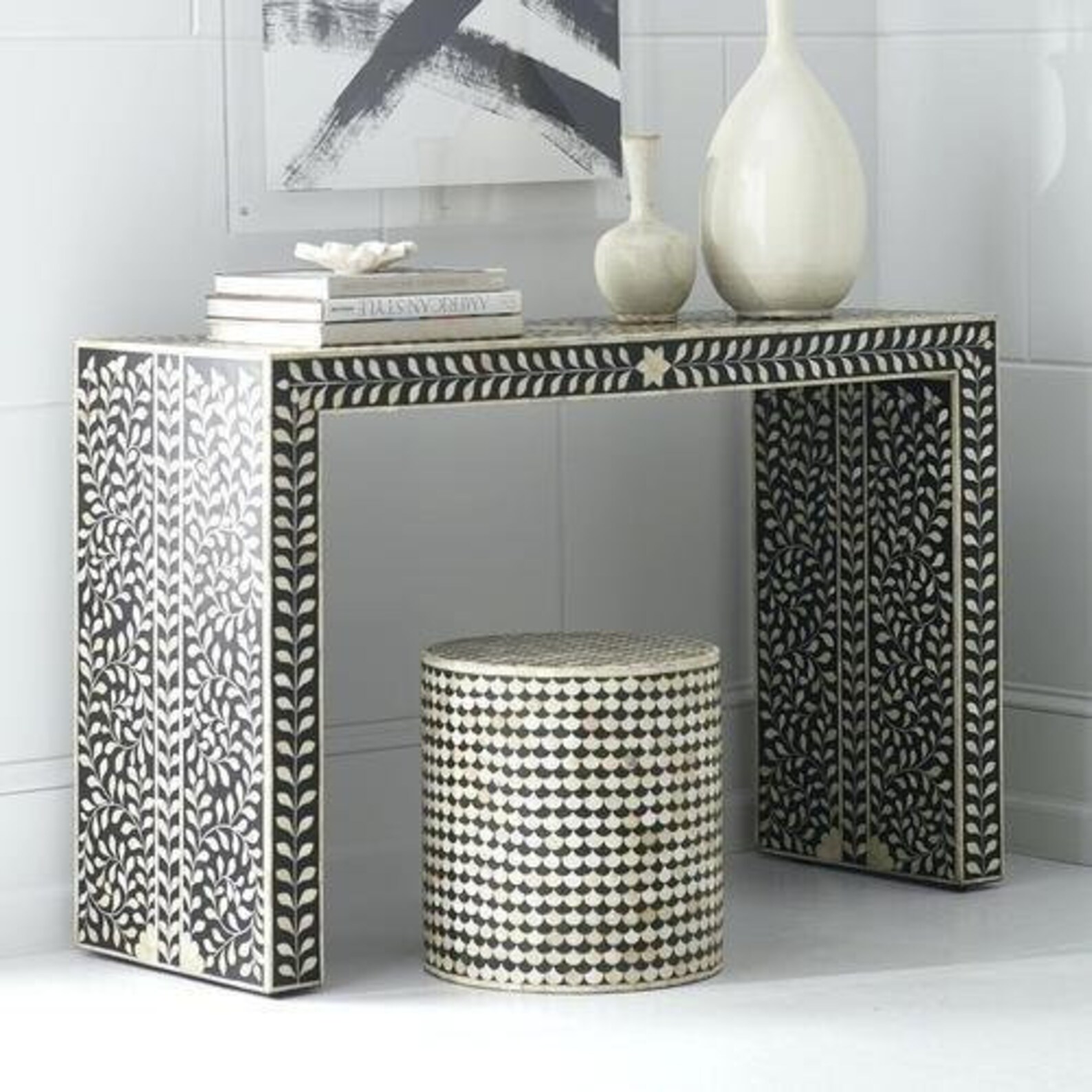 Handmade Bone Inlay Black and White Console Table - Etsy