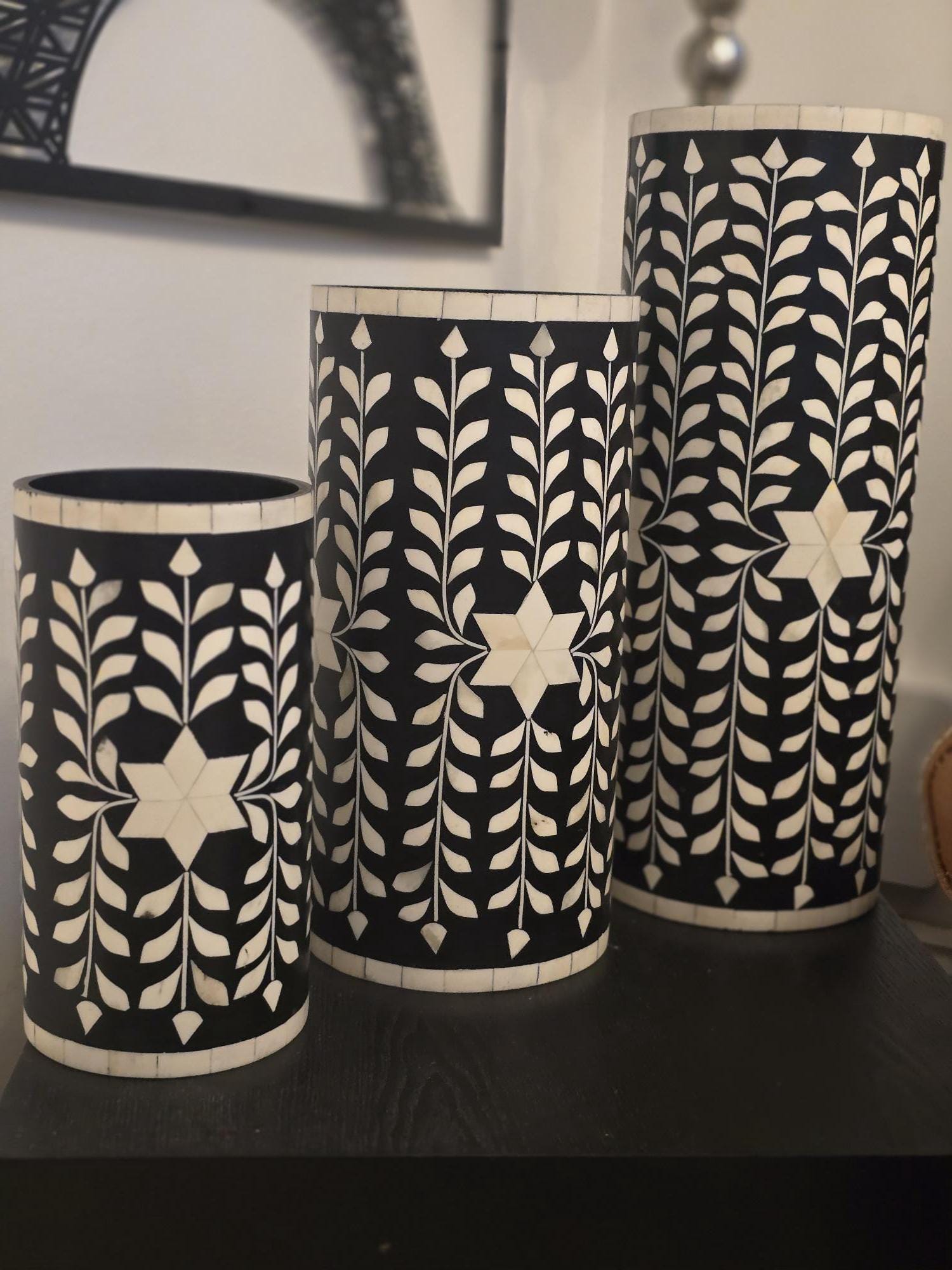 Elegant Bone Inlay Vase Set – Handmade Trio of Decorative Vases, Luxury ...
