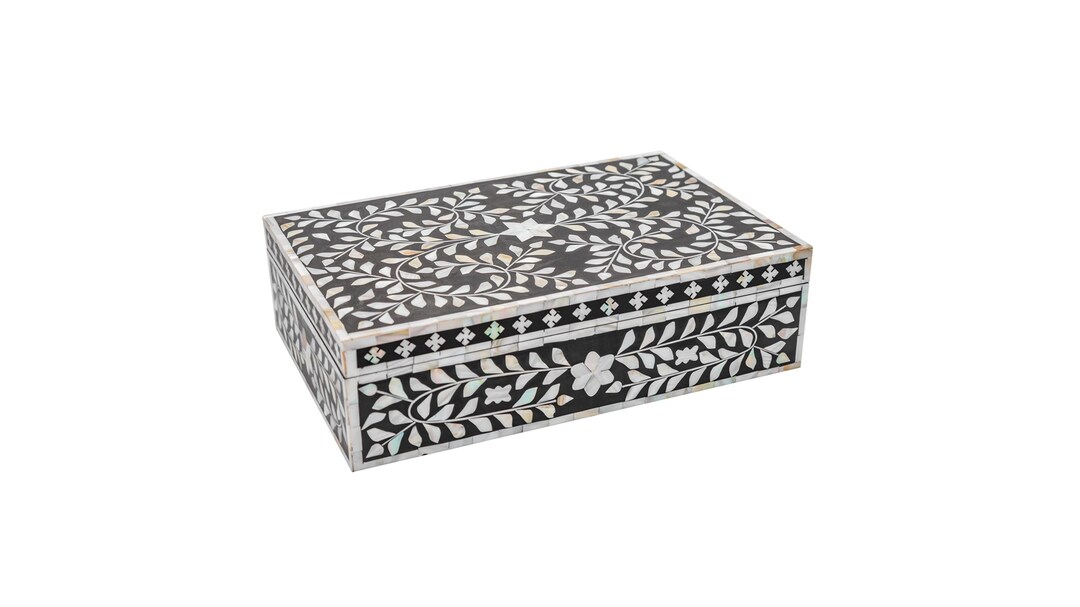 Handmade Bone Inlay Floral Design, Floral Bone Inlay Box, Jewelry Box ...