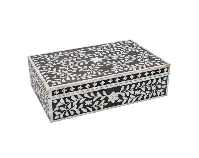 Handmade Bone Inlay Floral Design, Floral Bone Inlay Box, Jewelry Box ...