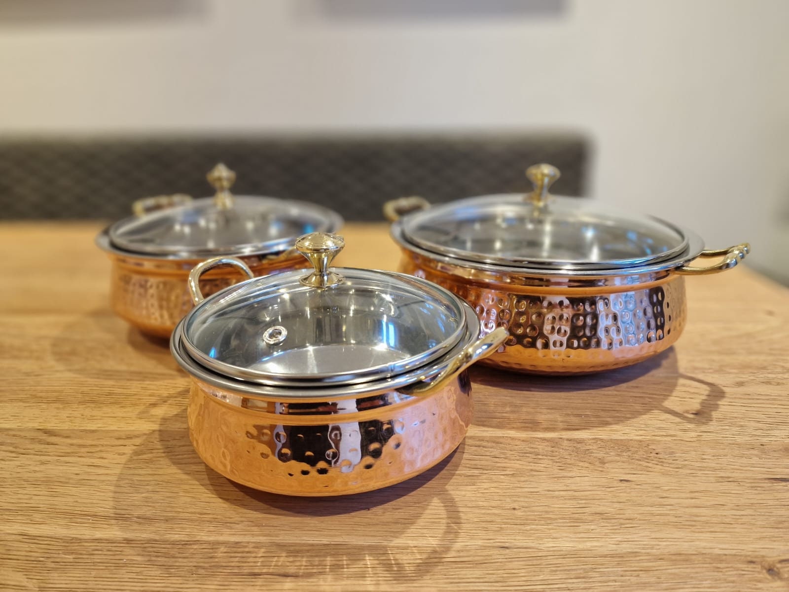 Handmade Pure Copper, Stainless Steel inside With Brass Handle Serving ...