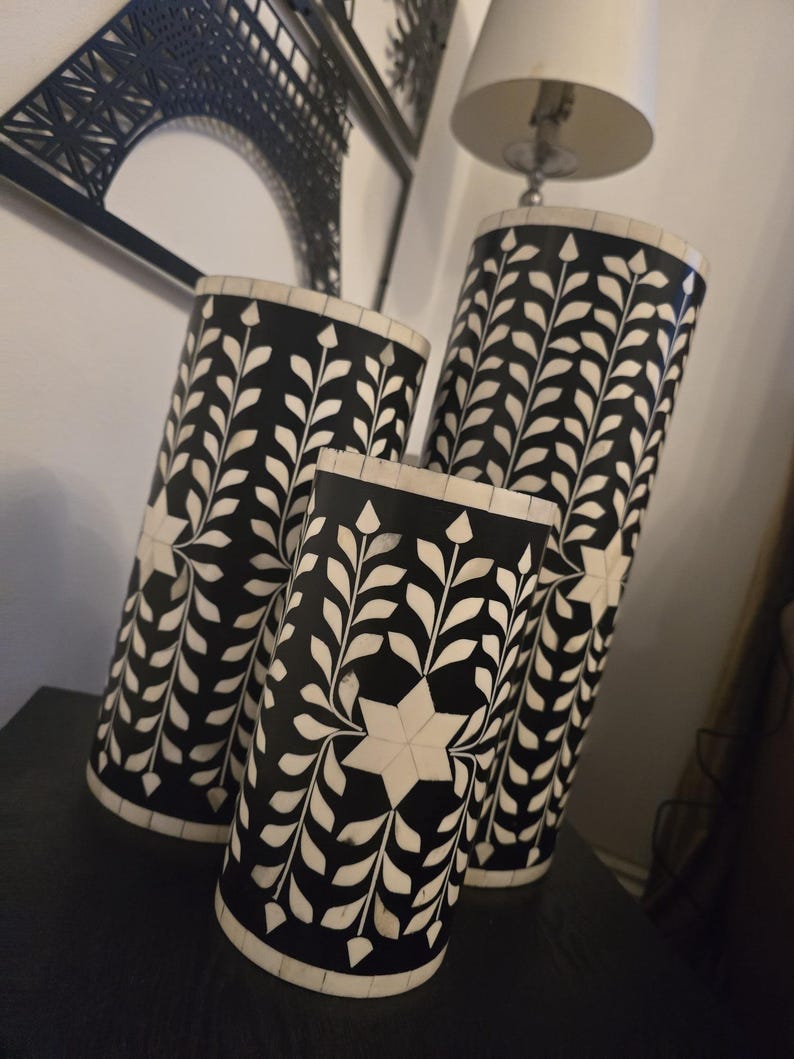 Elegant Bone Inlay Vase Set – Handmade Trio of Decorative Vases, Luxury ...