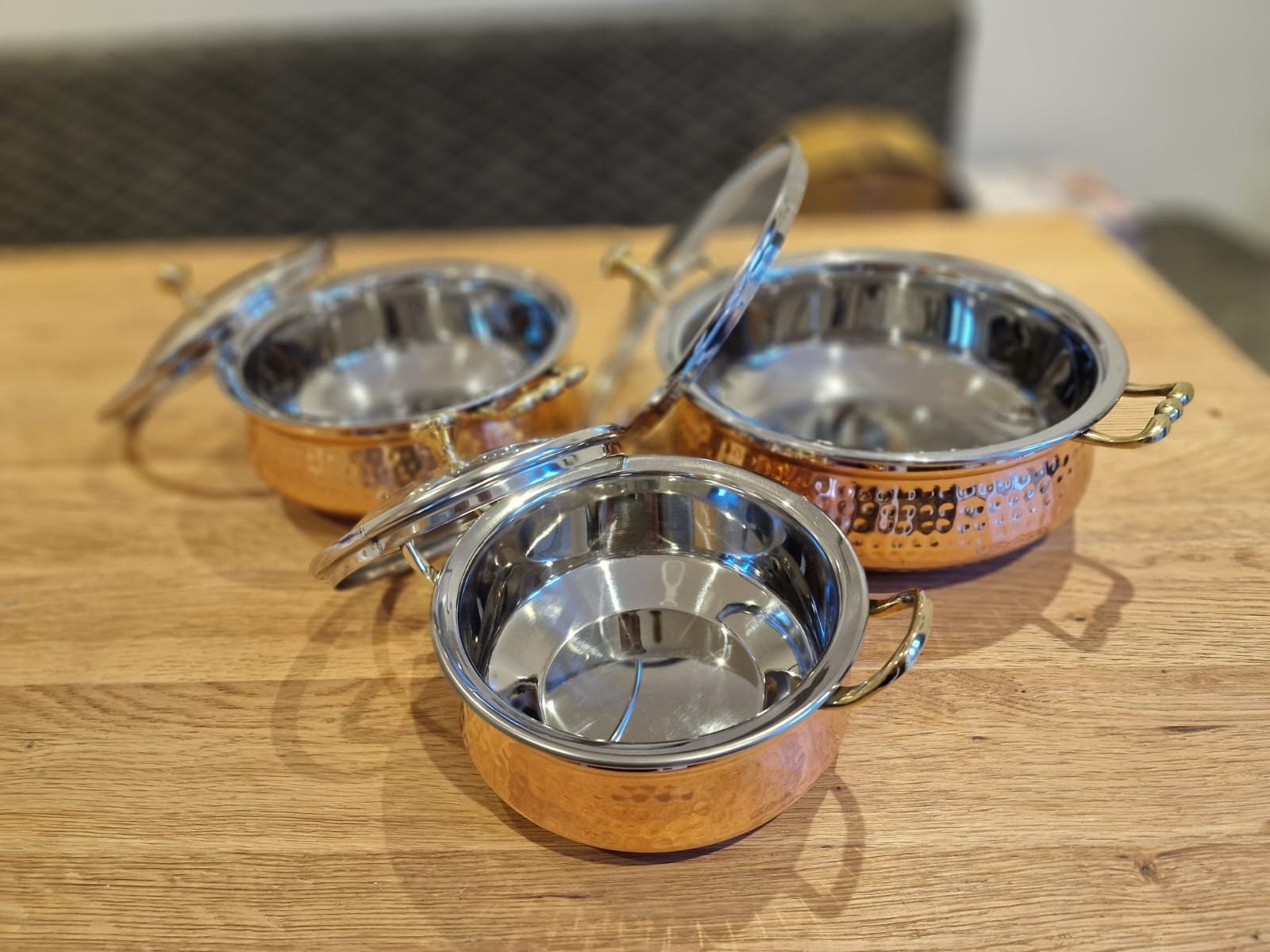 Handmade Pure Copper, Stainless Steel inside With Brass Handle Serving ...