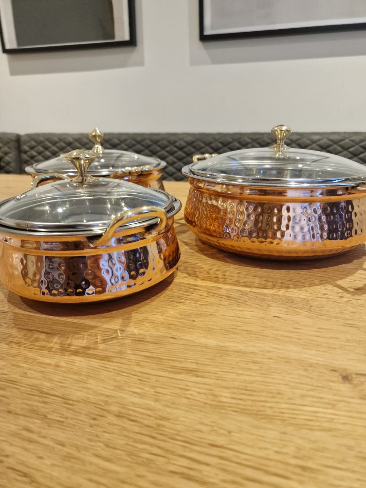 Handmade Pure Copper, Stainless Steel inside With Brass Handle Serving ...