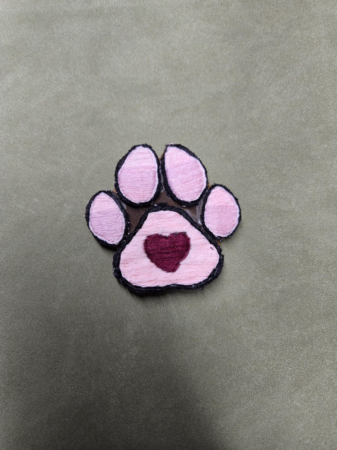 Paw Print Leather Embroidered Pin Badge - Etsy