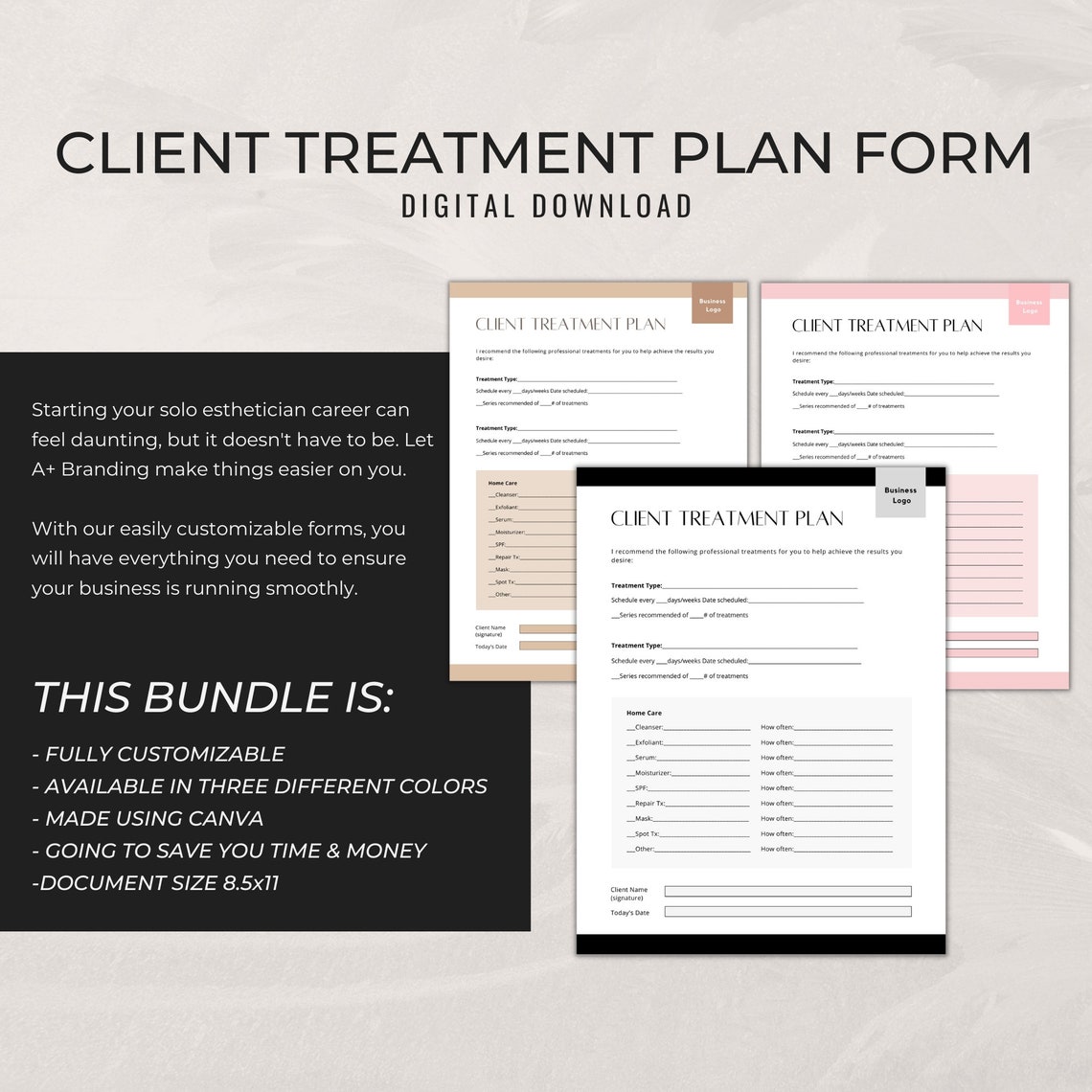 Client Treatment Plan | Esthetician Consent Forms | Digital Download ...