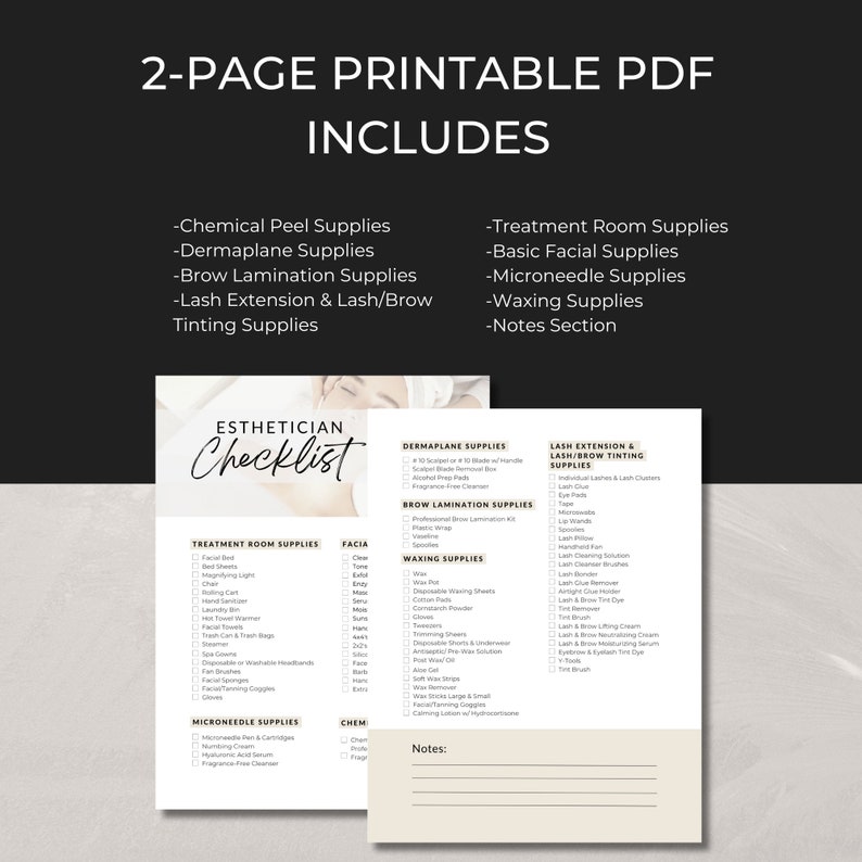 Esthetician Checklist Printable PDF | Esthetician Supply List ...