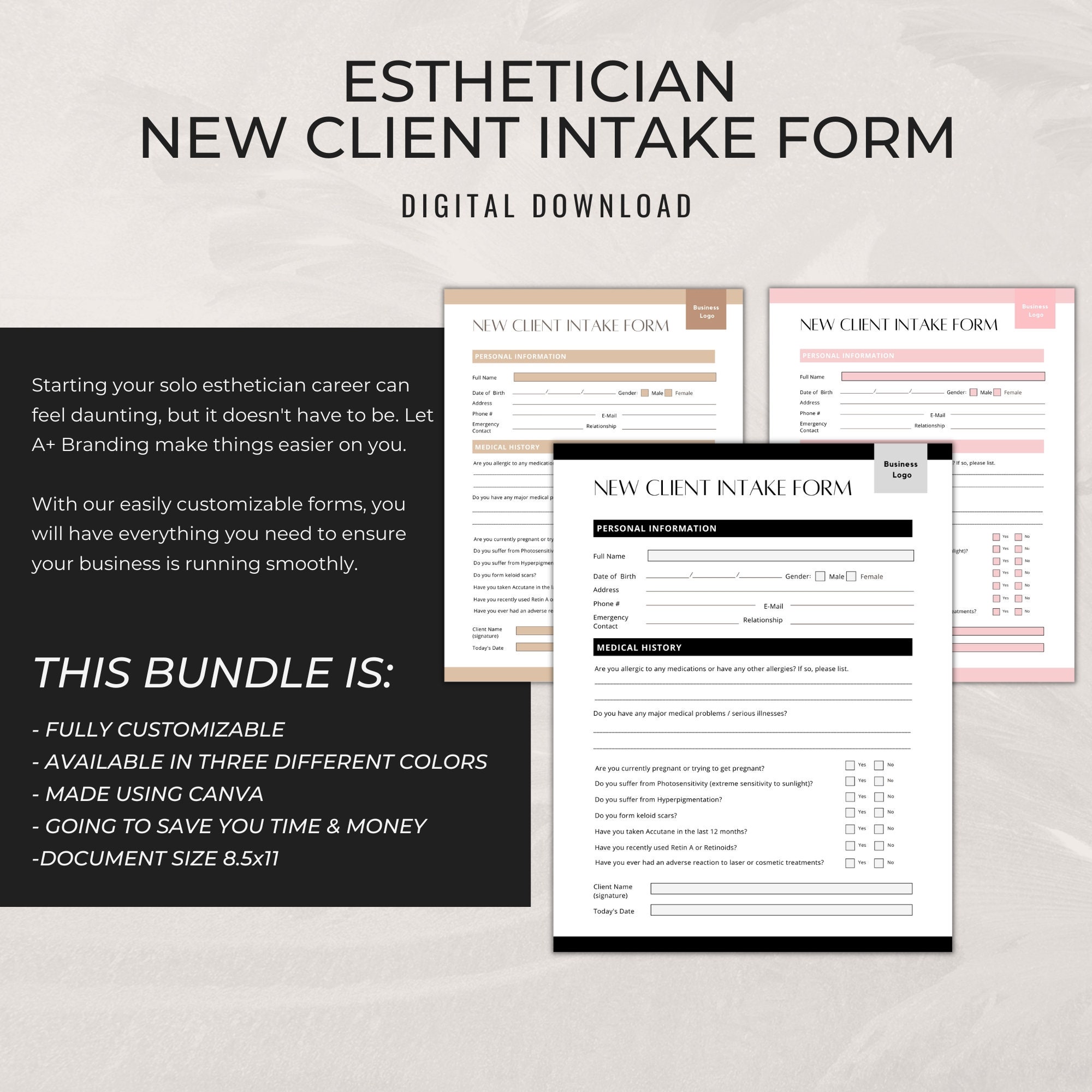 New Client Intake Consent Form | Esthetician Consent Forms | Digital ...