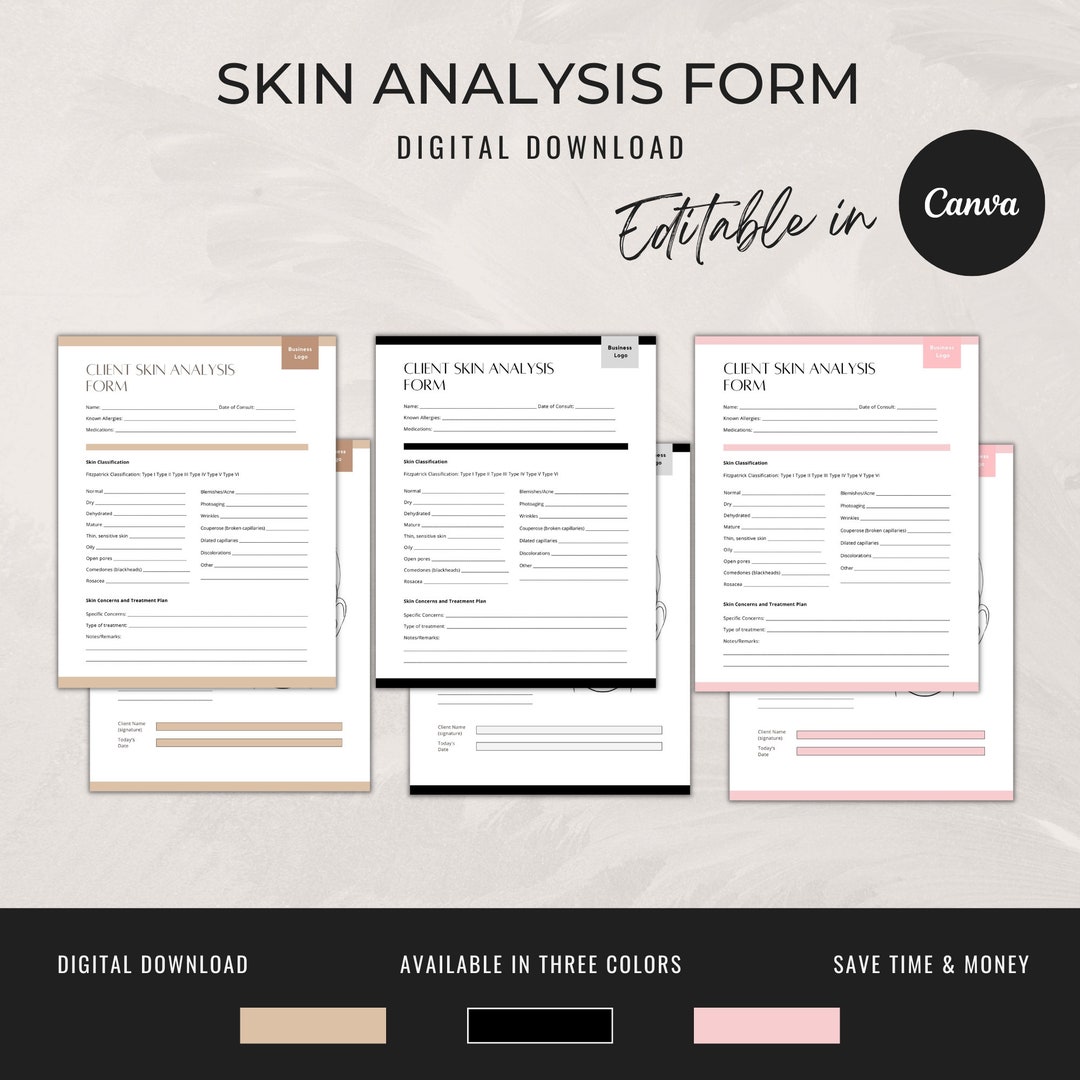 Skin Analysis Form | Esthetician Consent Forms | Digital Download ...