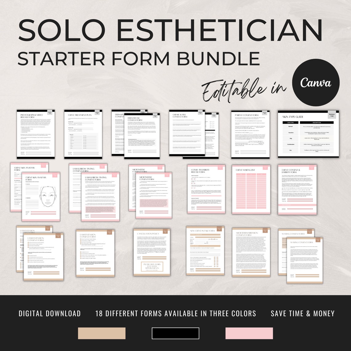Solo Esthetician Consent Forms Starter Bundle Pack | 18-page Digital ...