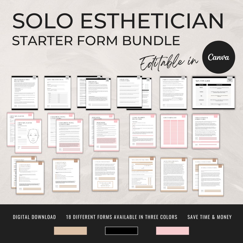 Solo Esthetician Consent Forms Starter Bundle Pack | 18-page Digital ...