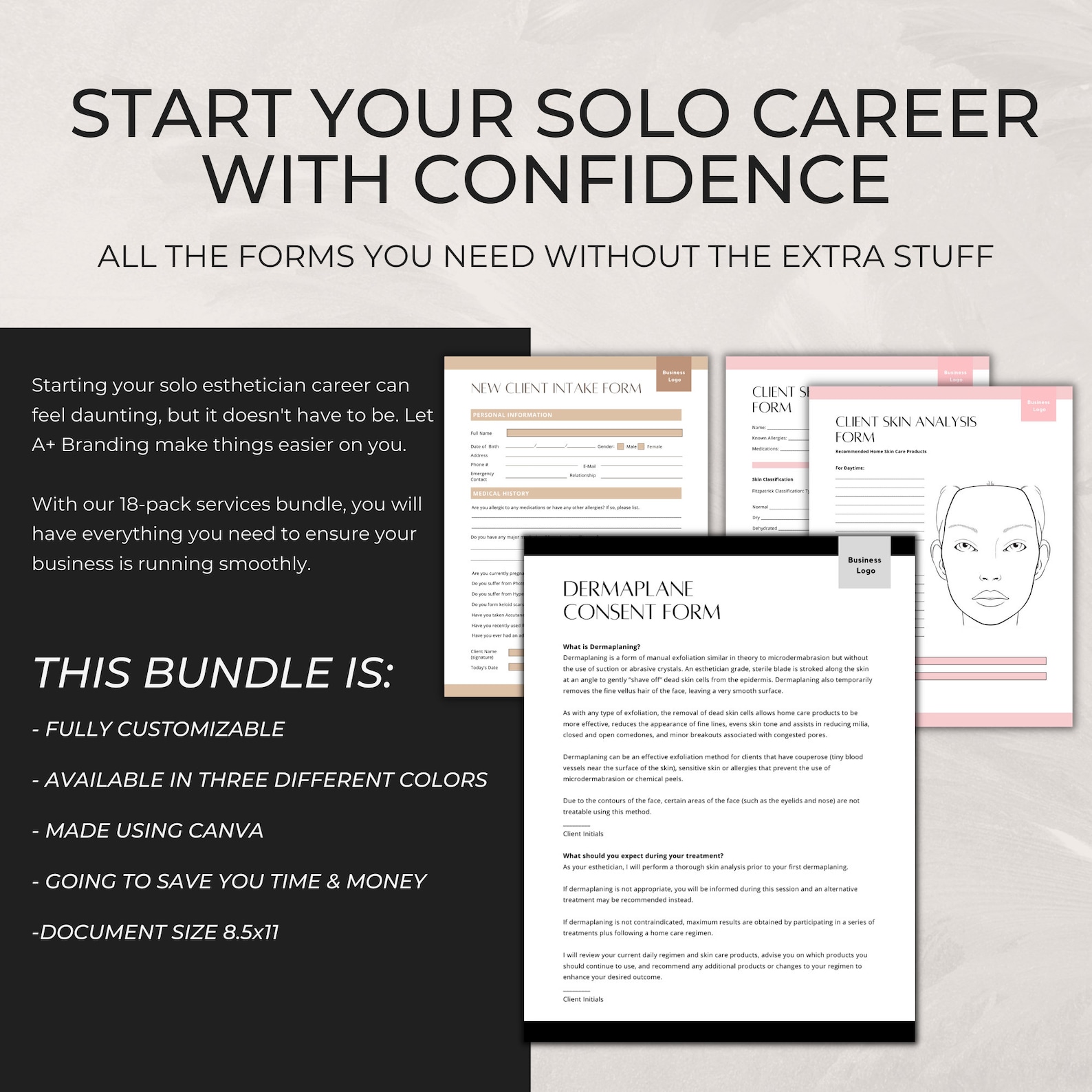 Solo Esthetician Consent Forms Starter Bundle Pack | 18-page Digital ...