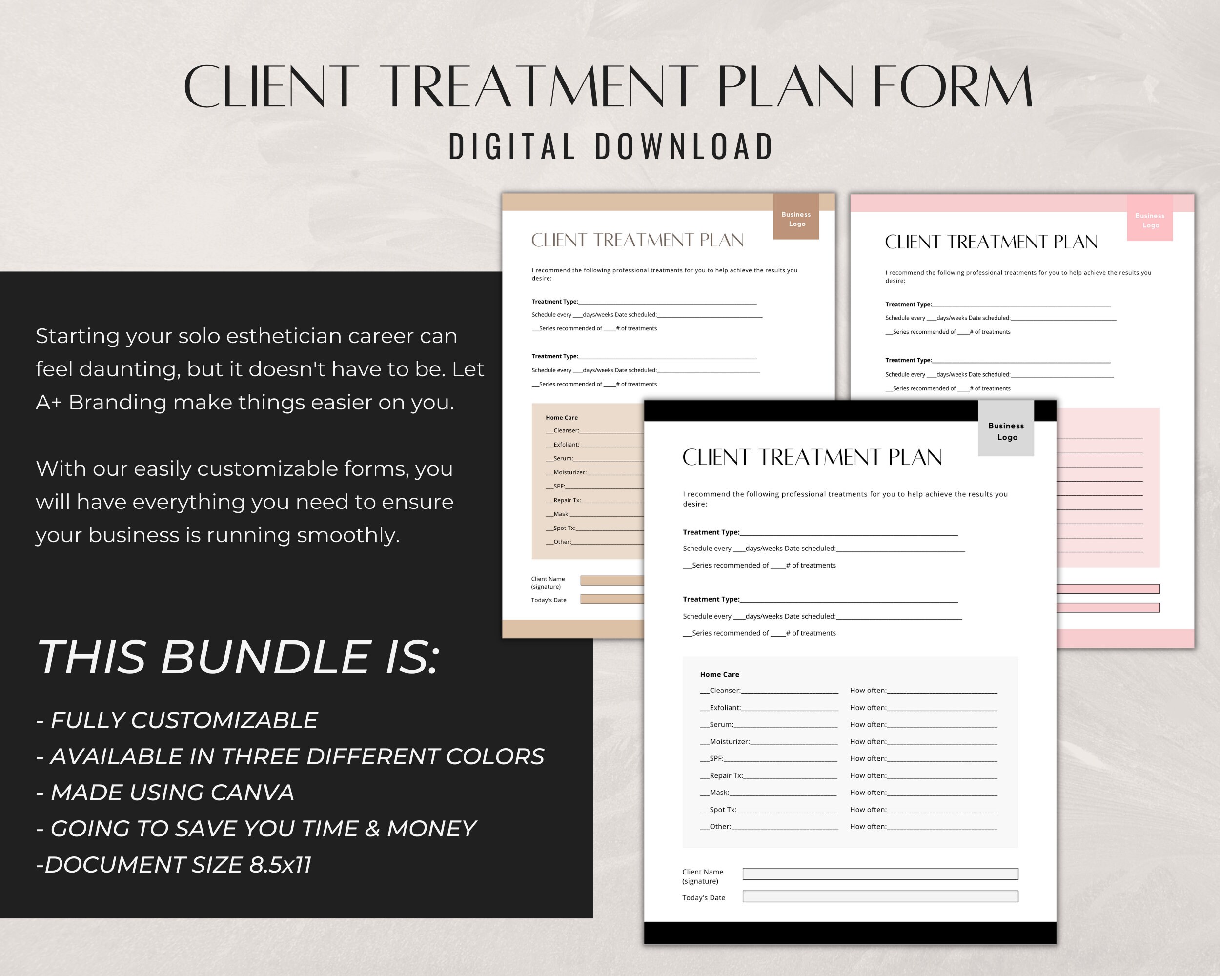Client Treatment Plan Esthetician Consent Forms Digital Download ...