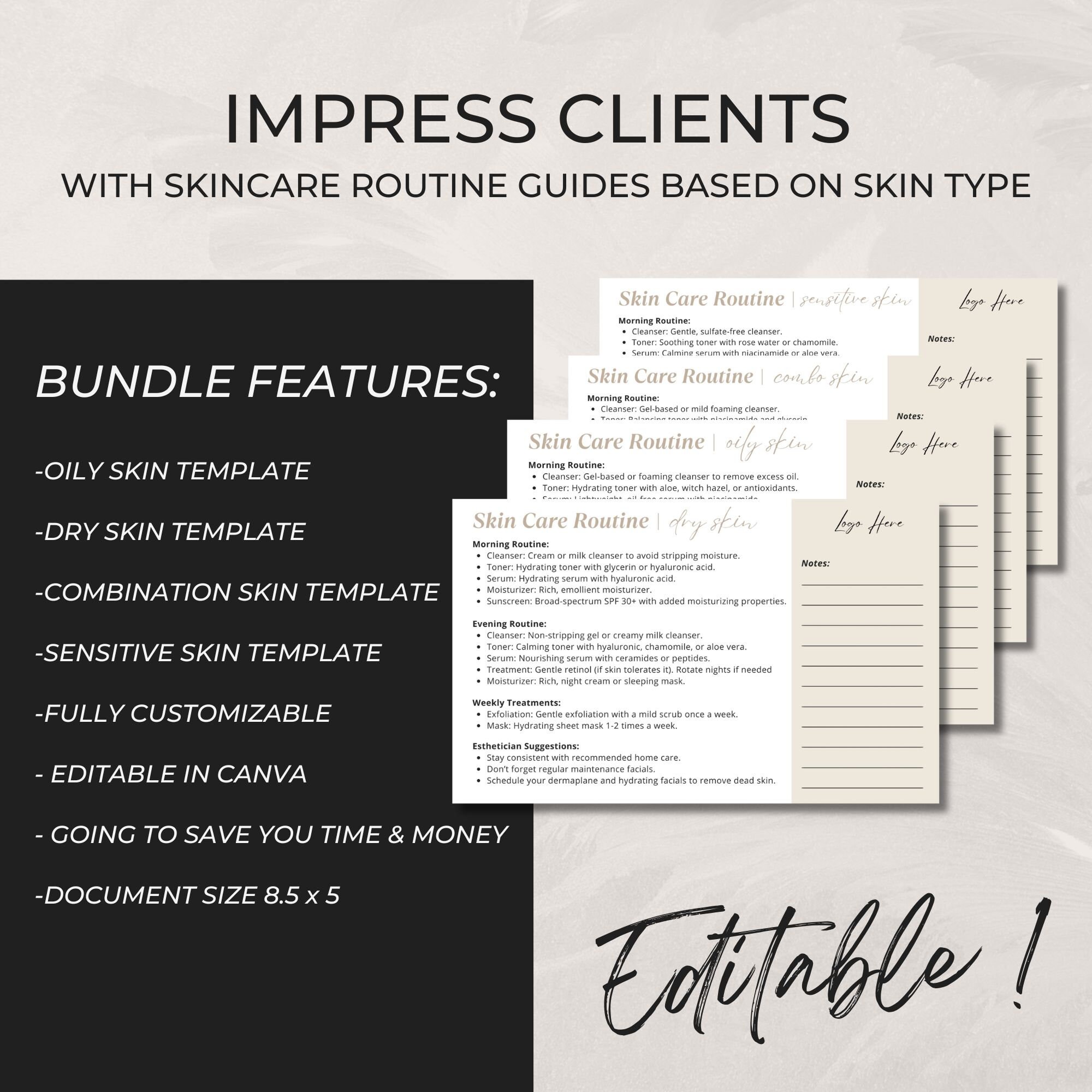 Skin Care Routine Bundle, Personalized Skincare Guide for Esthetician ...