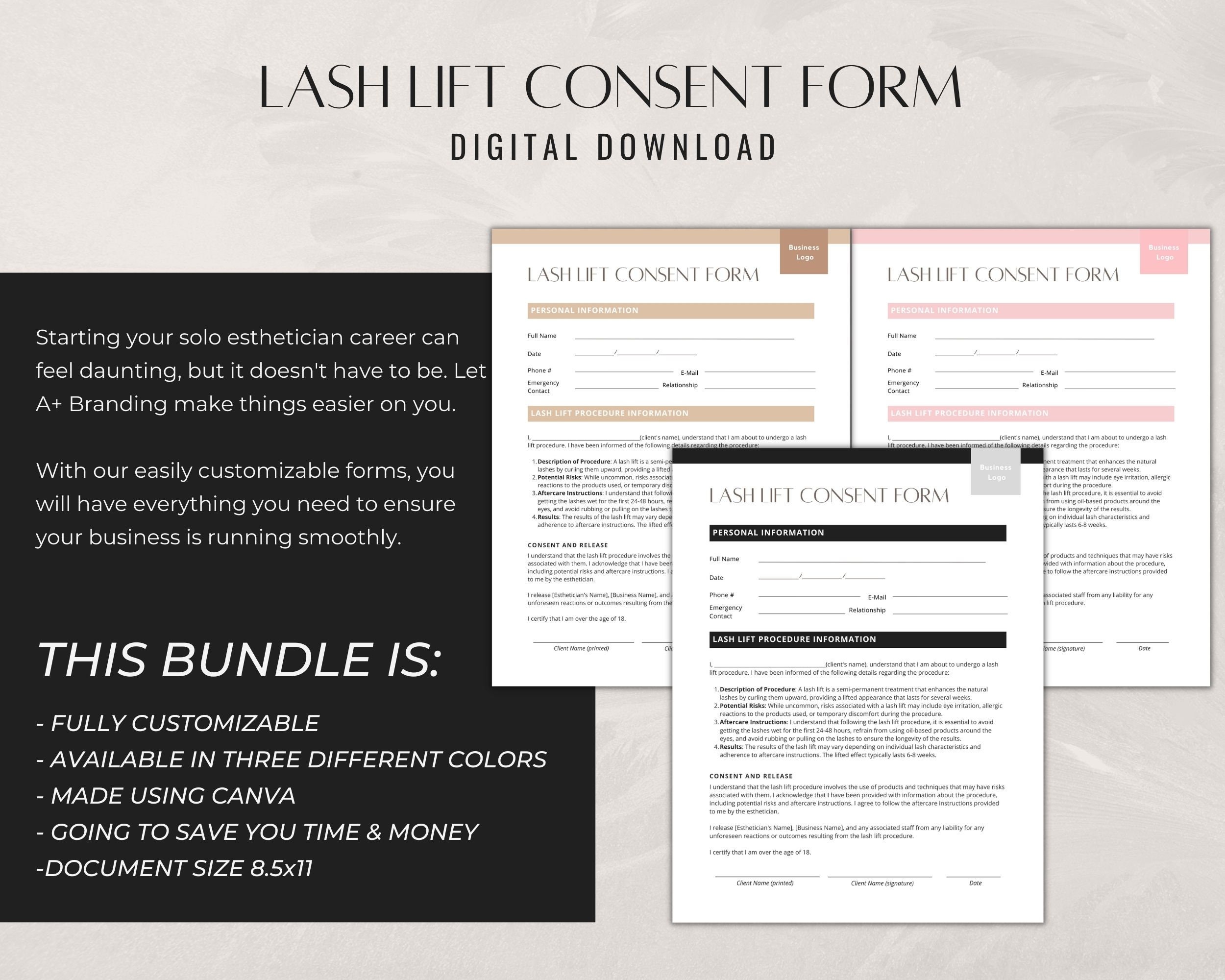 Lash Lift Consent Form Esthetician Consent Forms Digital Download ...