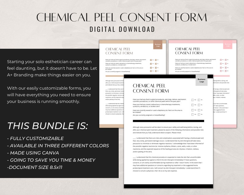 Chemical Peel Consent Form Esthetician Consent Forms Digital Download ...