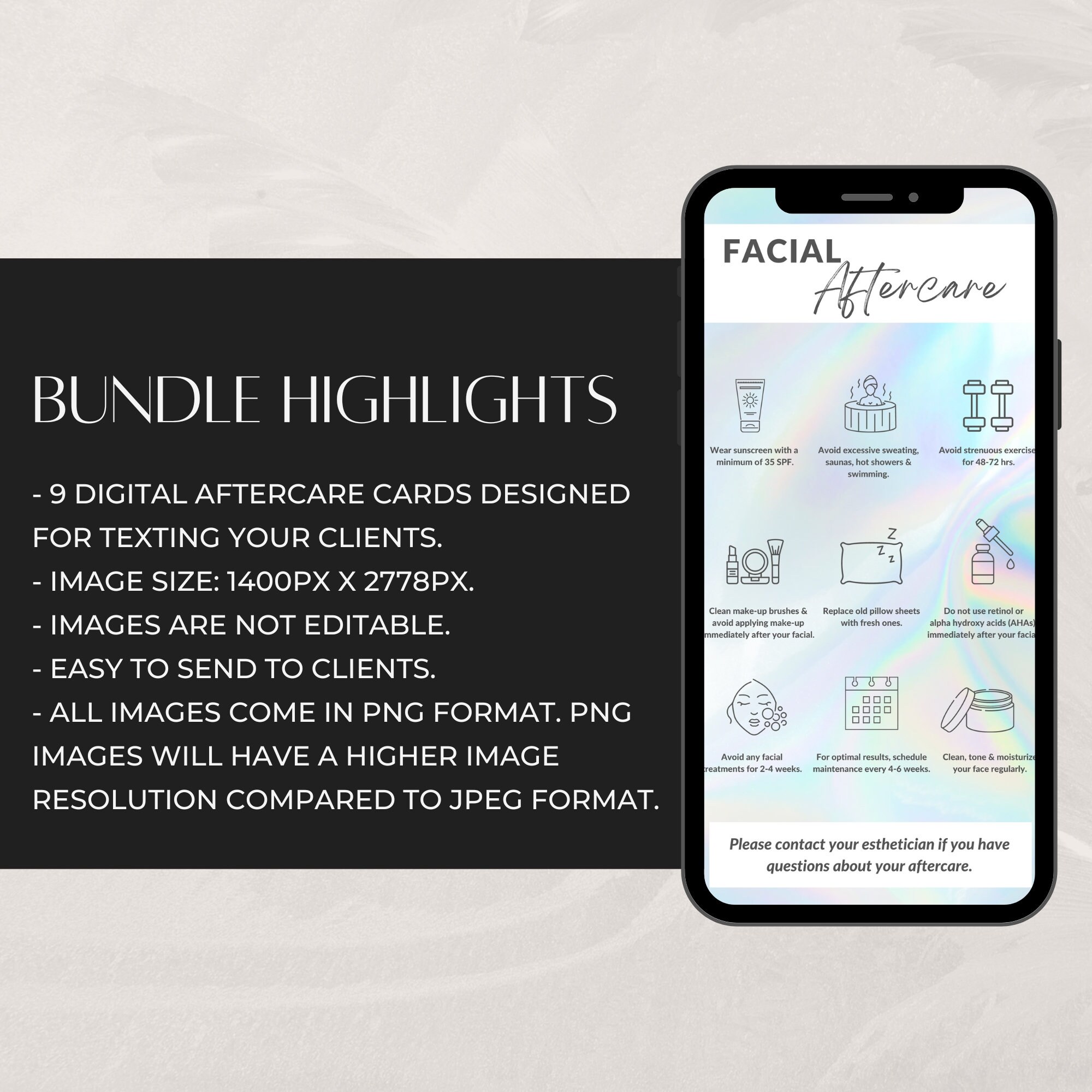 Digital Aftercare Card Bundle | PNG Images for Estheticians | Textable ...