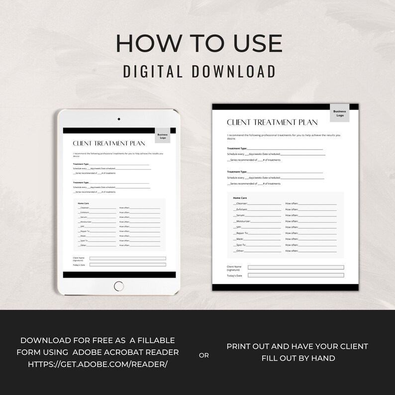Client Treatment Plan | Esthetician Consent Forms | Digital Download | Esthetician Canva ...
