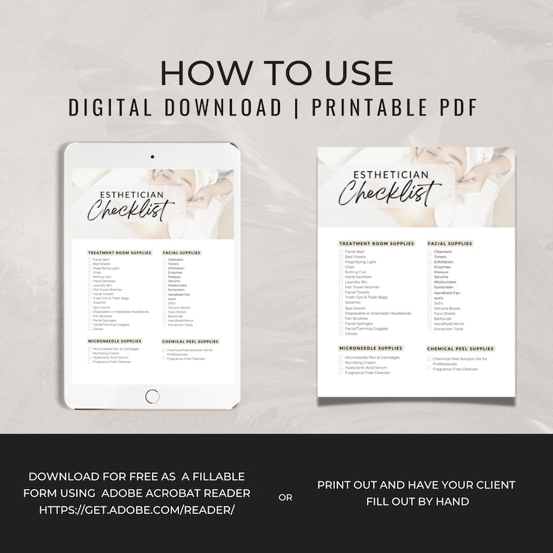 Esthetician Checklist Printable PDF | Esthetician Supply List ...