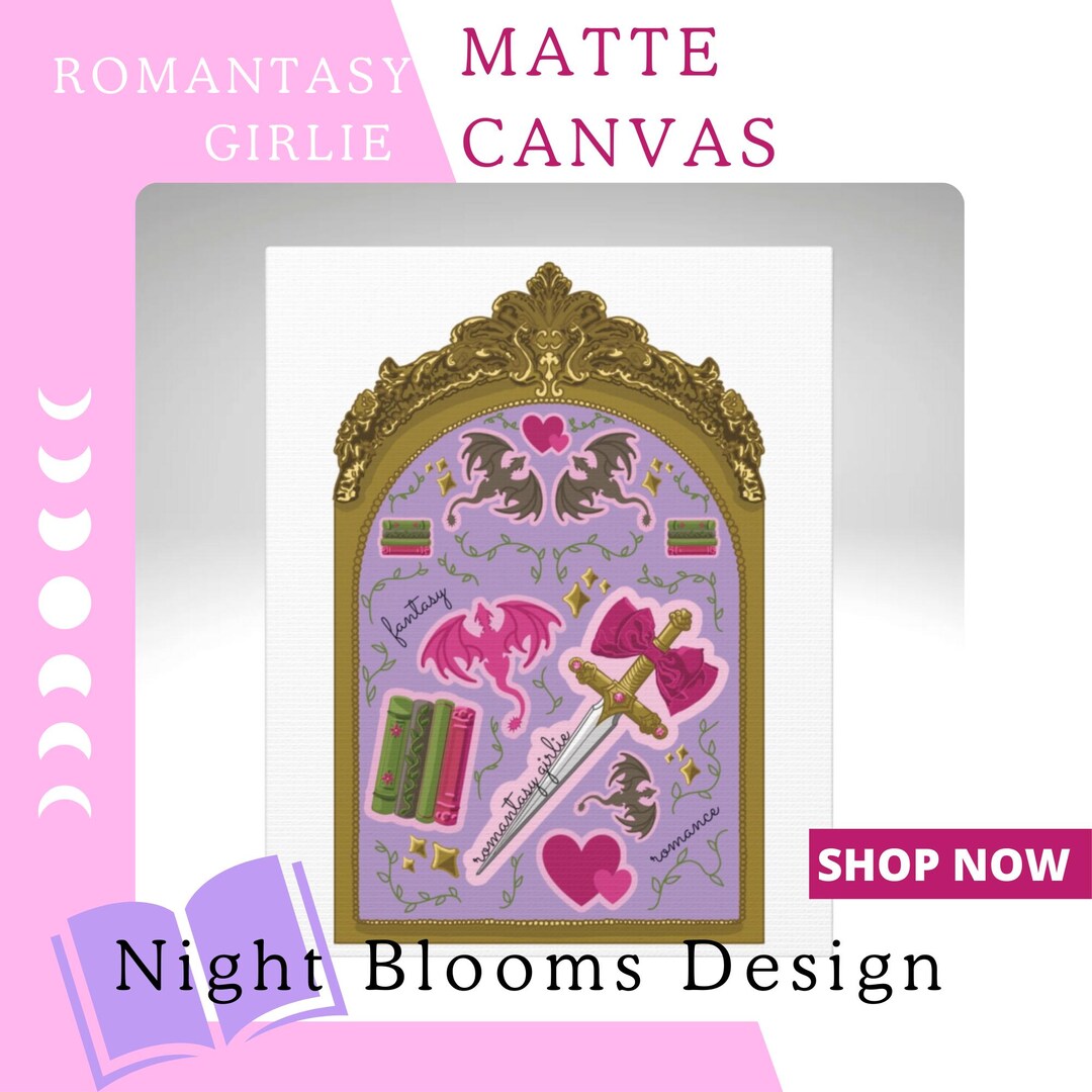 Romantasy Girlie Matte Canvas, Stretched, 1.25" Fantasy Romance Pink ...