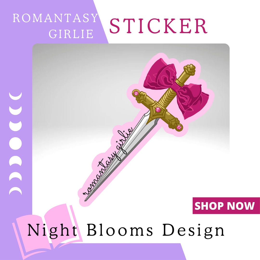 Sticker: “romantasy Girlie” Pink Sword Dagger With Bow — Bookish ...