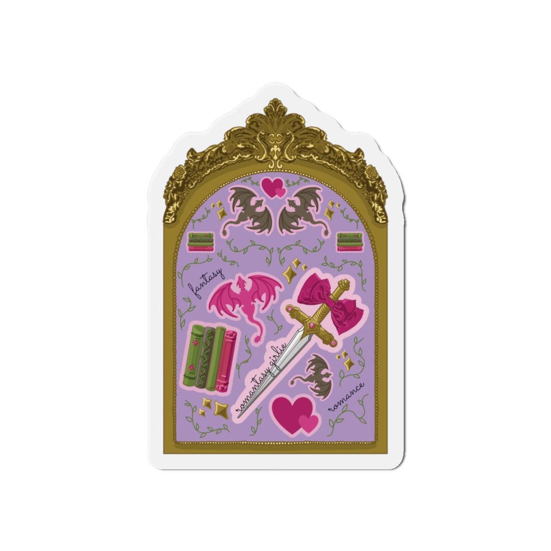 Romantasy Girlie Die-cut Magnet Fantasy Romance Pink Ribbon Bow Sword ...