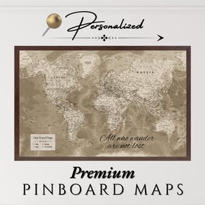 Vintage Style Travel Map With Pins, Push Pin World Maps, Travel Gifts ...