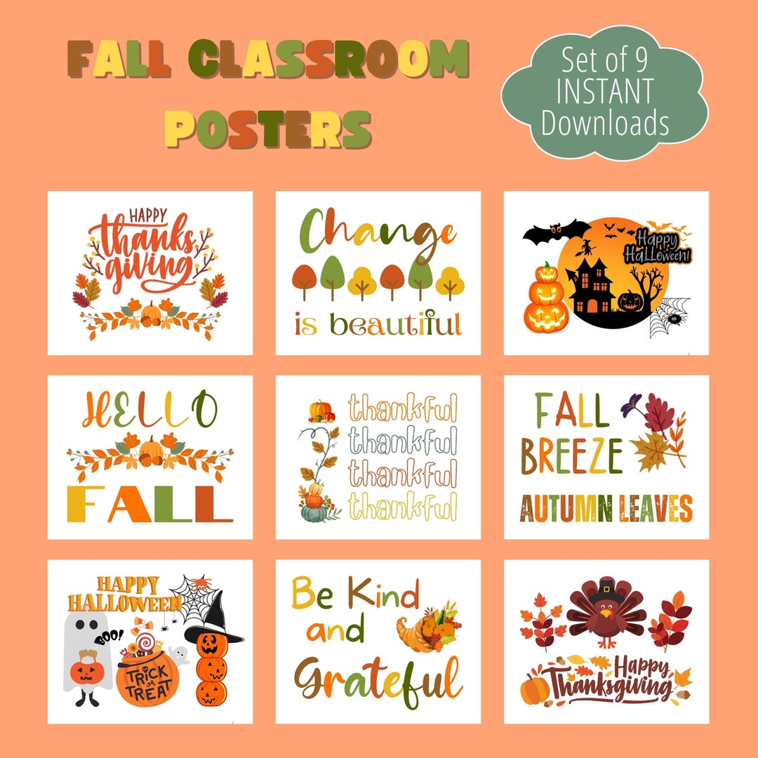 Set of 9 Fall Printable Posters ~ Autumn ~ Thanksgiving ~ Halloween ...