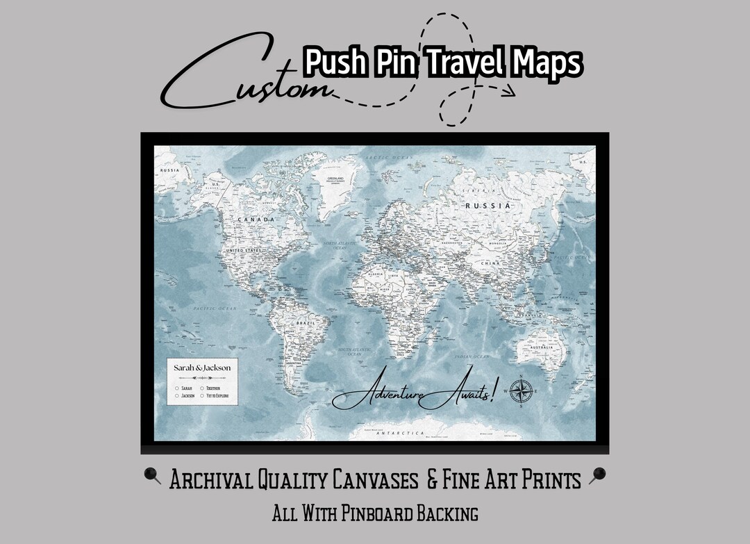 Custom Push Pin World Map, Canvas World Maps, Personalized Fathers Day ...