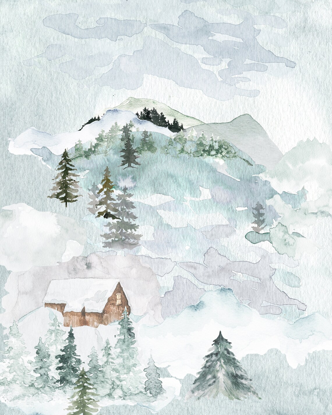 Winter Prints 3 Piece Wall Art Watercolor Winter Scene - Etsy