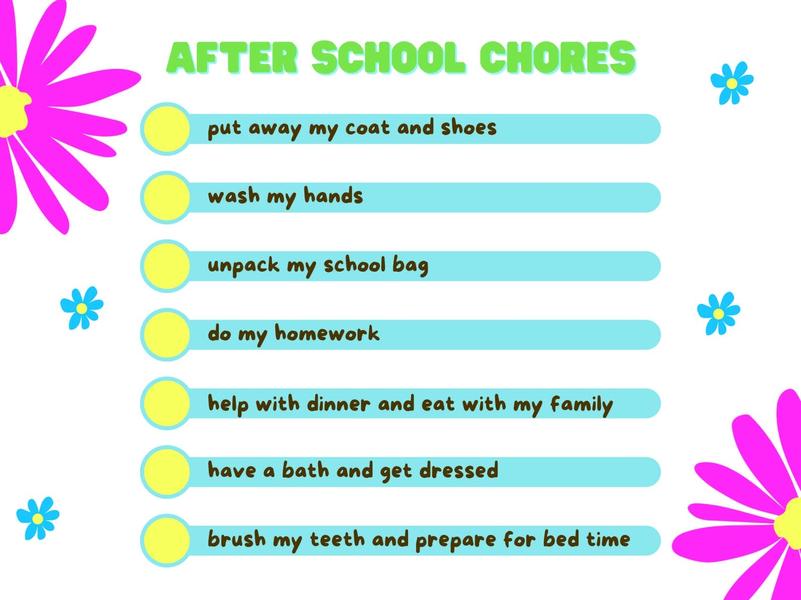 After School Chore Chart - Customizable, Dry Erase Laminate - Etsy