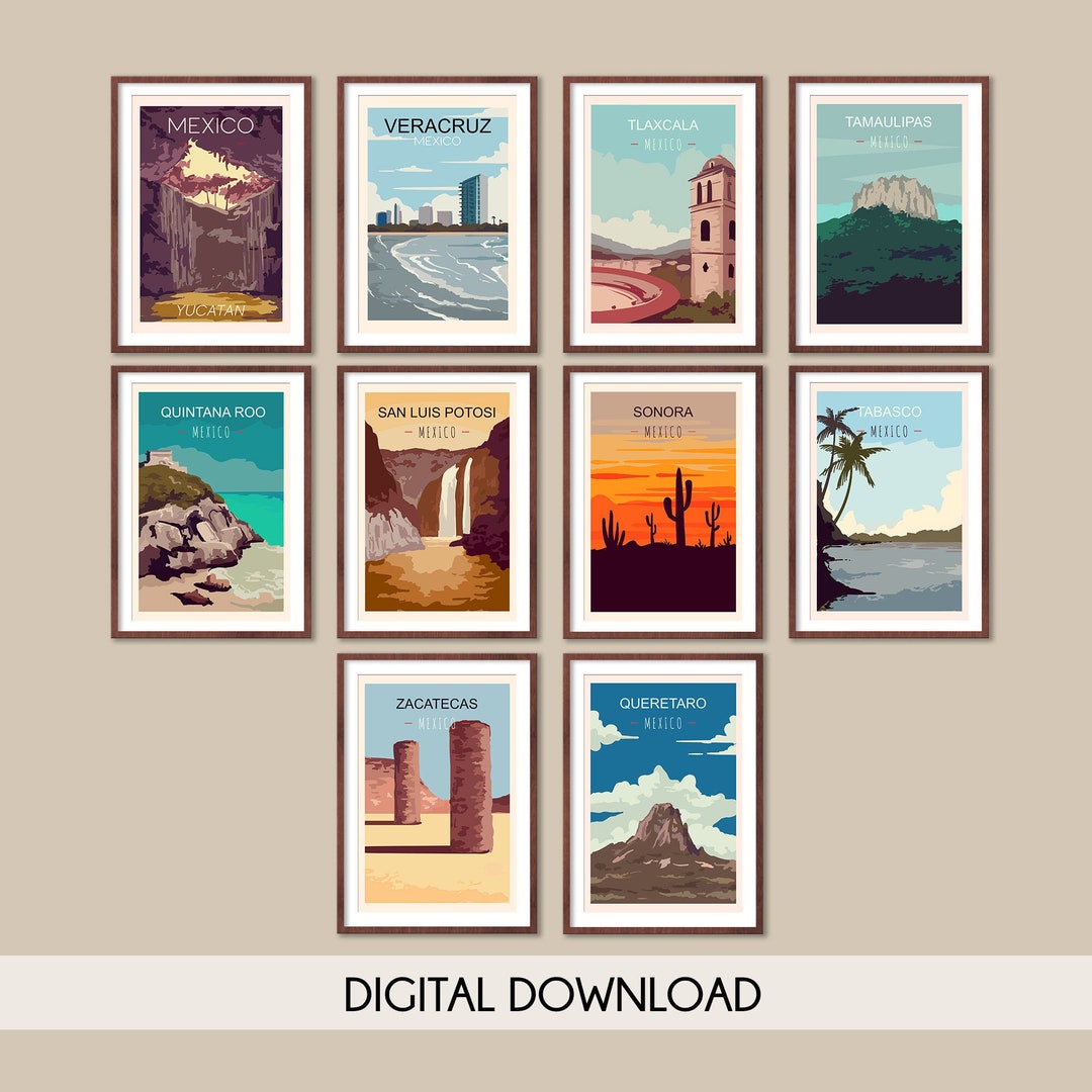 Mexico Travel Posters, Set of 10 Retro Posters, Vintage Travel Posters ...