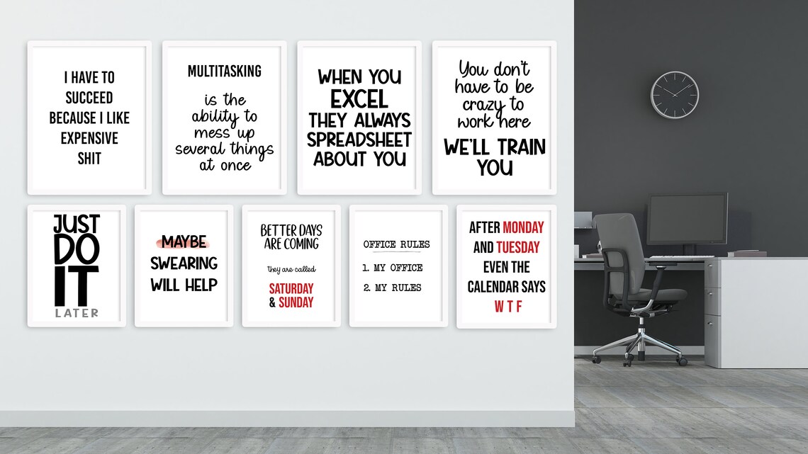 Funny Office Quotes Digital Posters, Set of 9 Office Humour, Home ...