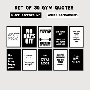 Set of 30 Gym Wall Art Bundle, Home Gym Signs, Gym Quotes Decor ...