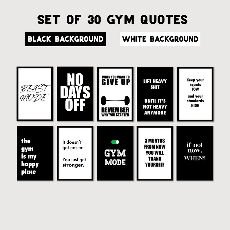 Set of 30 Gym Wall Art Bundle, Home Gym Signs, Gym Quotes Decor ...