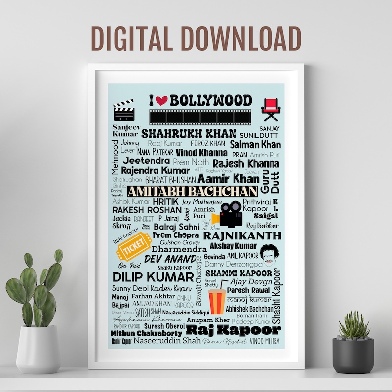 Bollywood Actors Collage, Famous Movie Star Names, Desi Wall Art, Gift ...