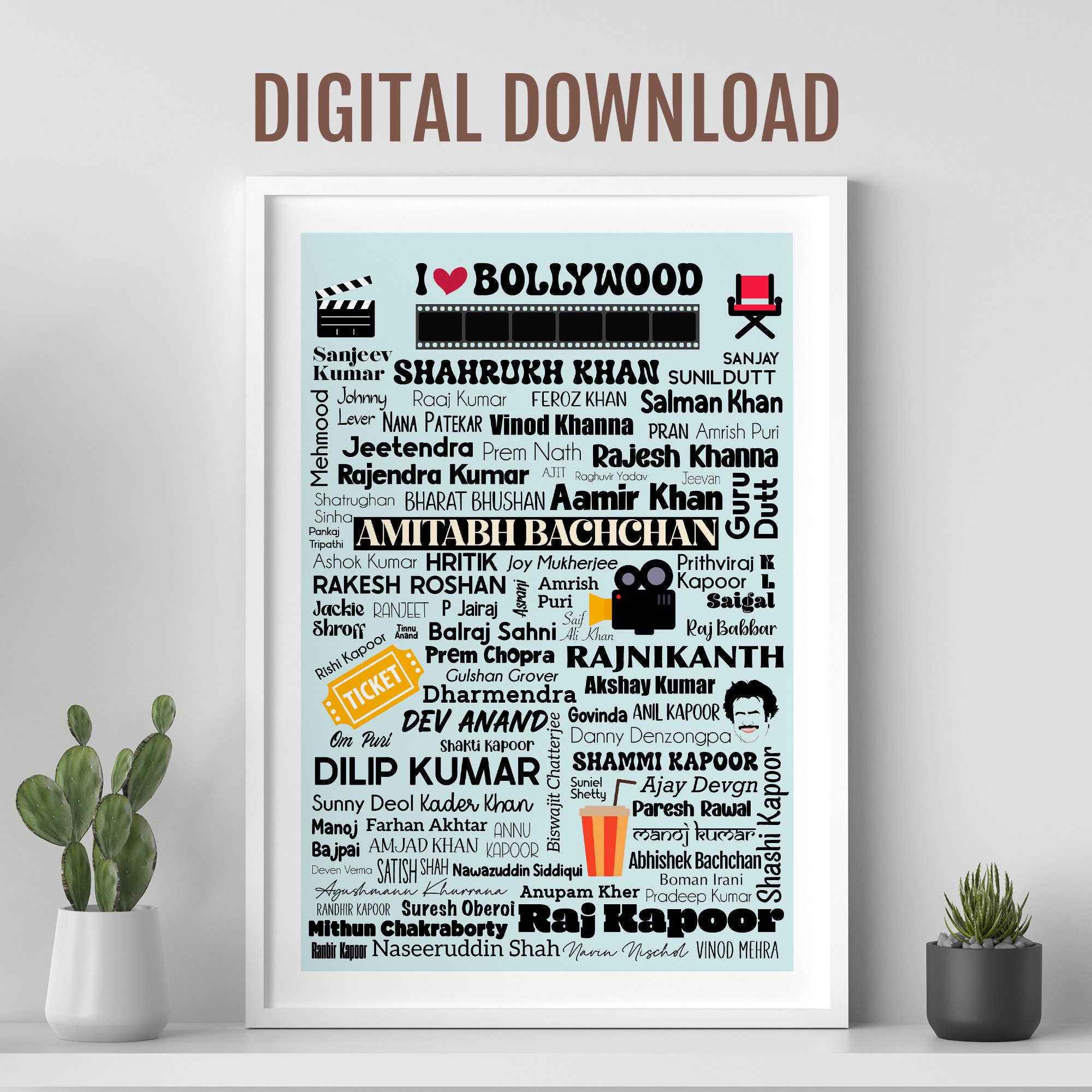 Bollywood Actors Collage, Famous Movie Star Names, Desi Wall Art, Gift ...