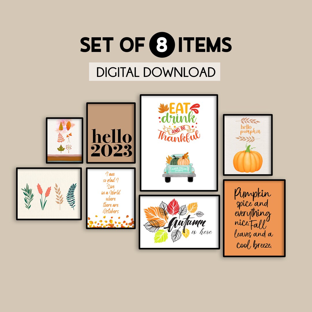Thanksgiving Printable Gallery Wall Art Bundle, Set of 8 Prints, Fall ...