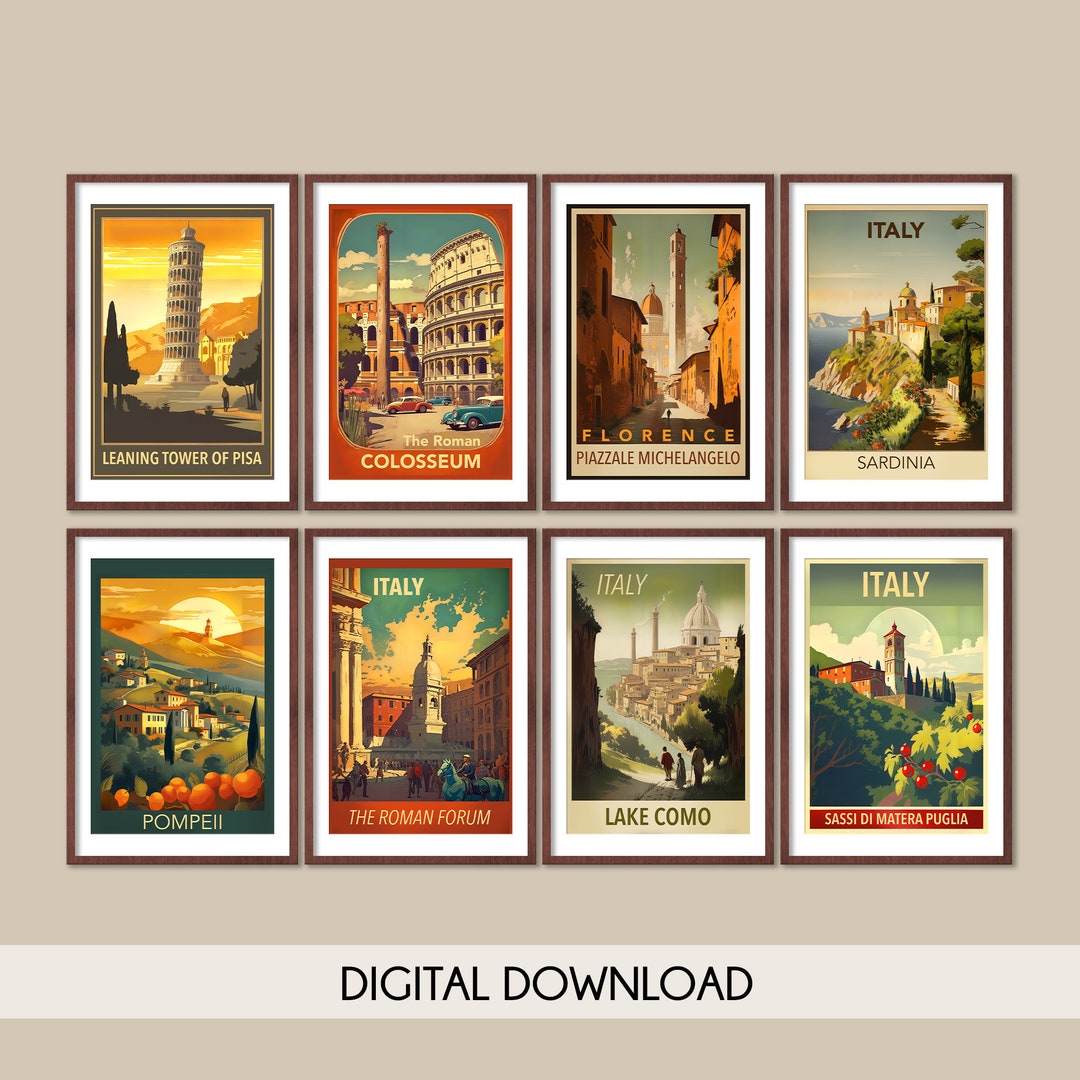 Italy Travel Posters, Set of 8 Travel Posters, Vintage Travel Posters ...