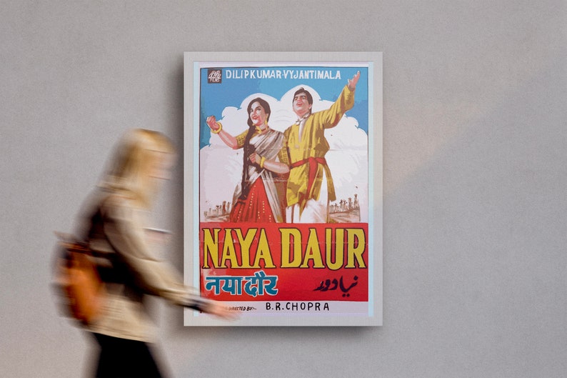 Naya Daur Movie Poster, Desi Wall Art, Bollywood Movie Poster, Retro ...