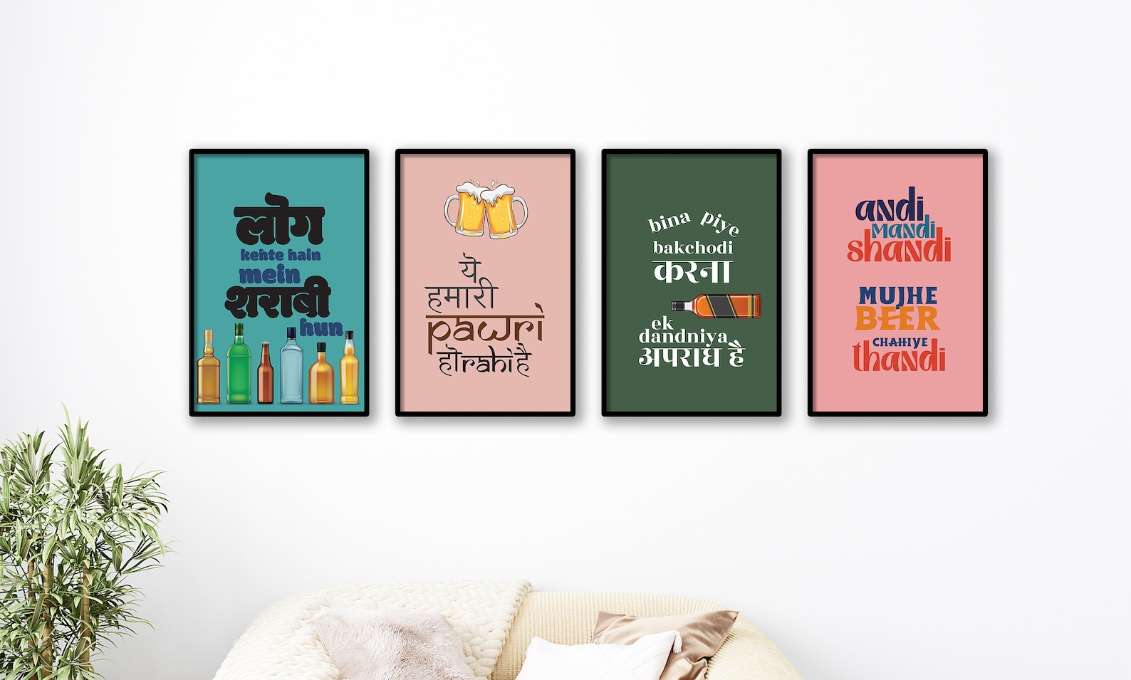 Funny Indian Bar Phrases, Set of 8 Indian Wall Art, Hindi Phrases ...