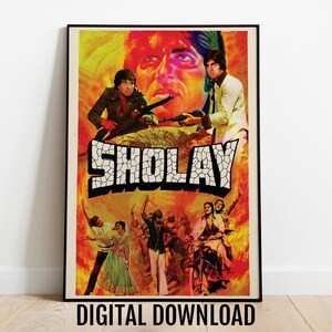 Sholay Movie Poster, Desi Wall Art, Bollywood Movie Poster, Indian ...