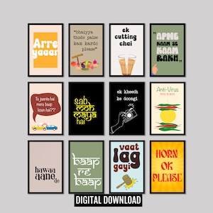 Colourful Indian Culture Phrases, Set of 12 Indian Wall Art, Hindi ...