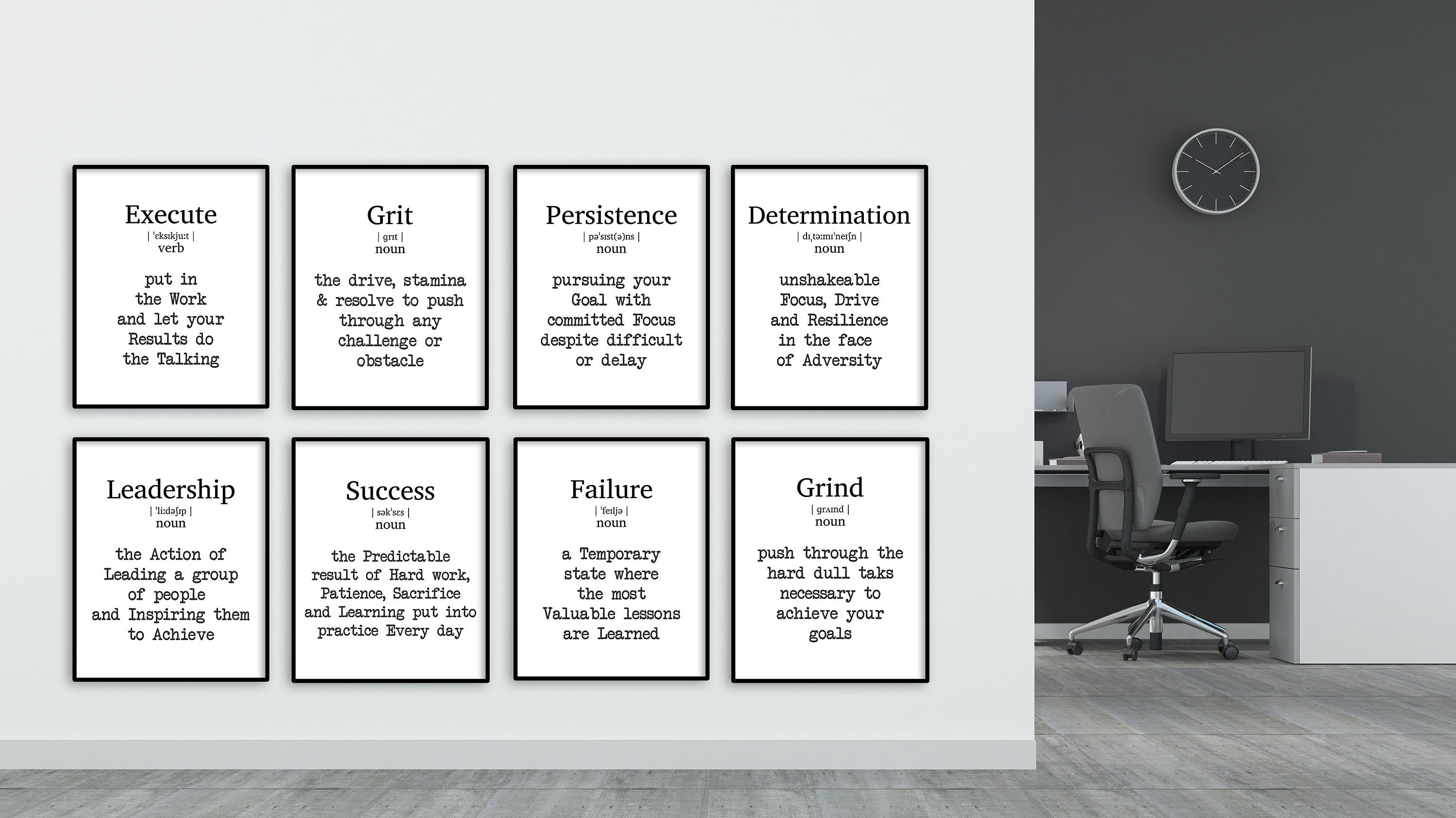 Modern Office Wall Art, Set of 8 Prints, Inspirational Leadership ...