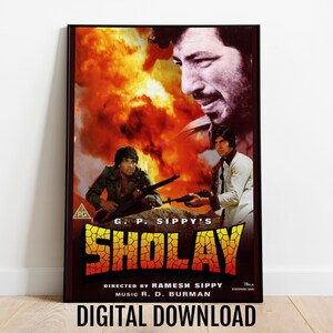 Sholay Movie Poster, Desi Wall Art, Bollywood Movie Poster, Desi Art ...