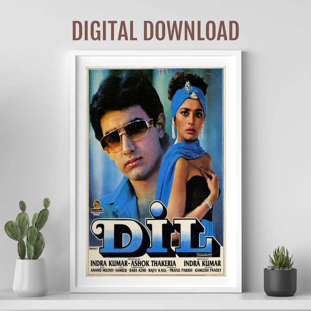 Dil Movie Poster, Desi Wall Art, Bollywood Movie Poster, Retro ...