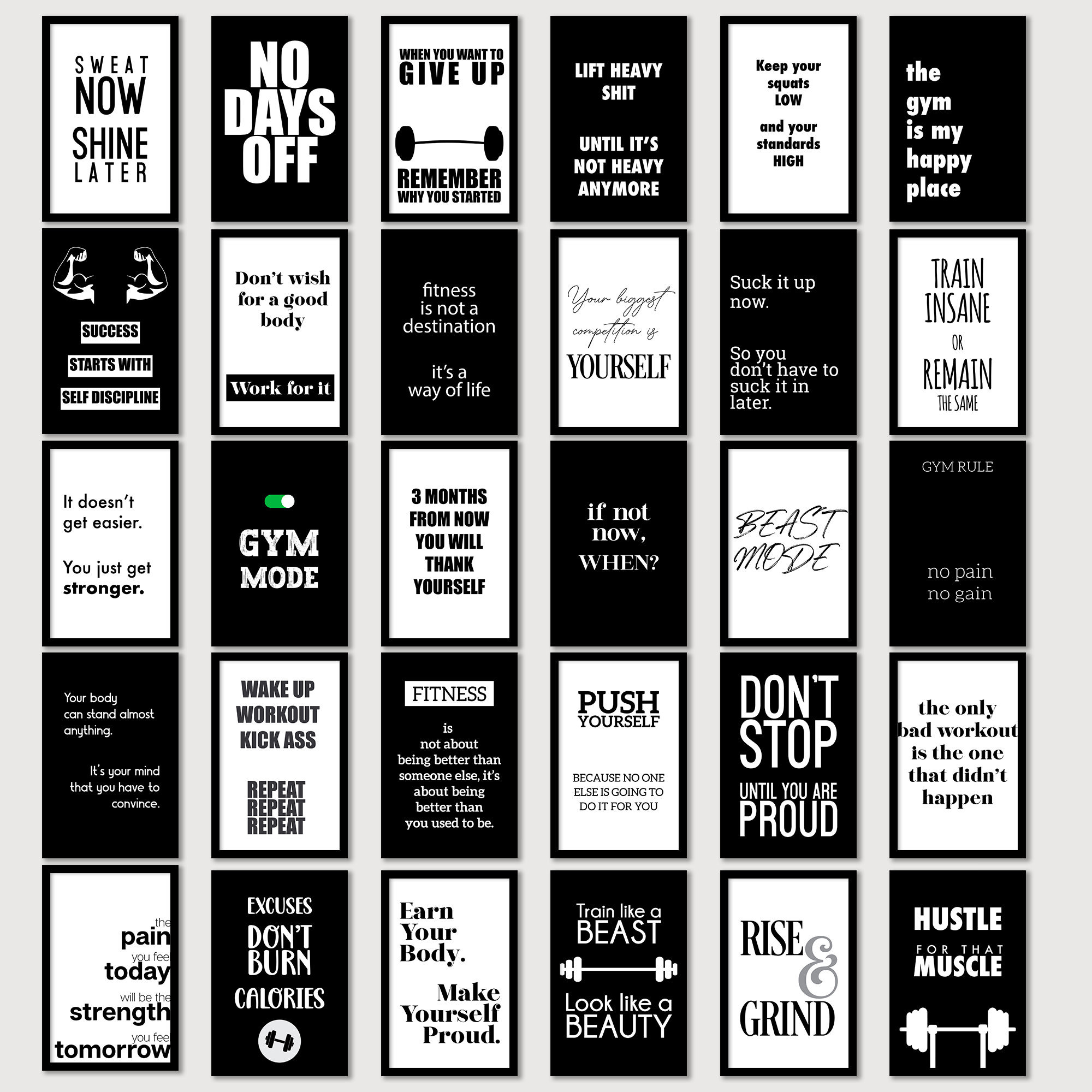 Set of 30 Gym Wall Art Bundle, Home Gym Signs, Gym Quotes Decor ...
