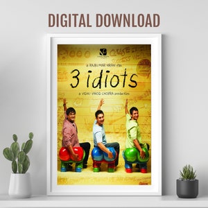 3 Idiots Movie Poster, Desi Wall Art, Bollywood Movie Poster, Retro ...