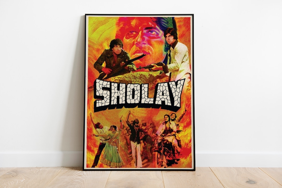 Sholay Movie Poster Desi Wall Art Bollywood Movie Poster Indian Movie Retro Bollywood Poster