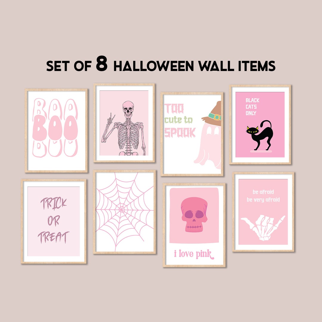 Pink Halloween Decor, Set of 8 Halloween Prints, Pink Halloween, Pastel ...